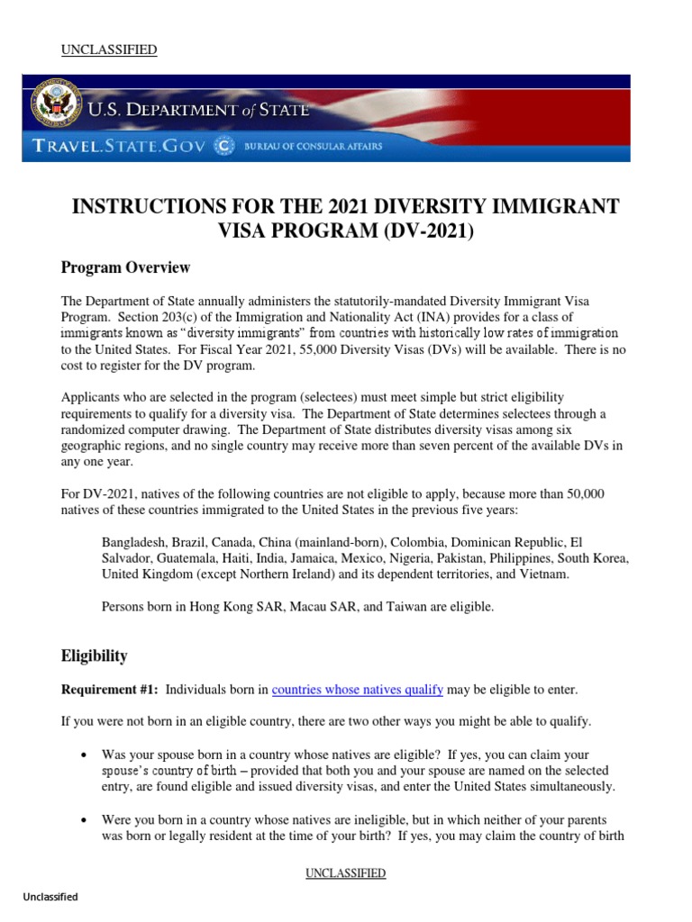 DV 2021 Instructions English | PDF | United States Nationality Law ...