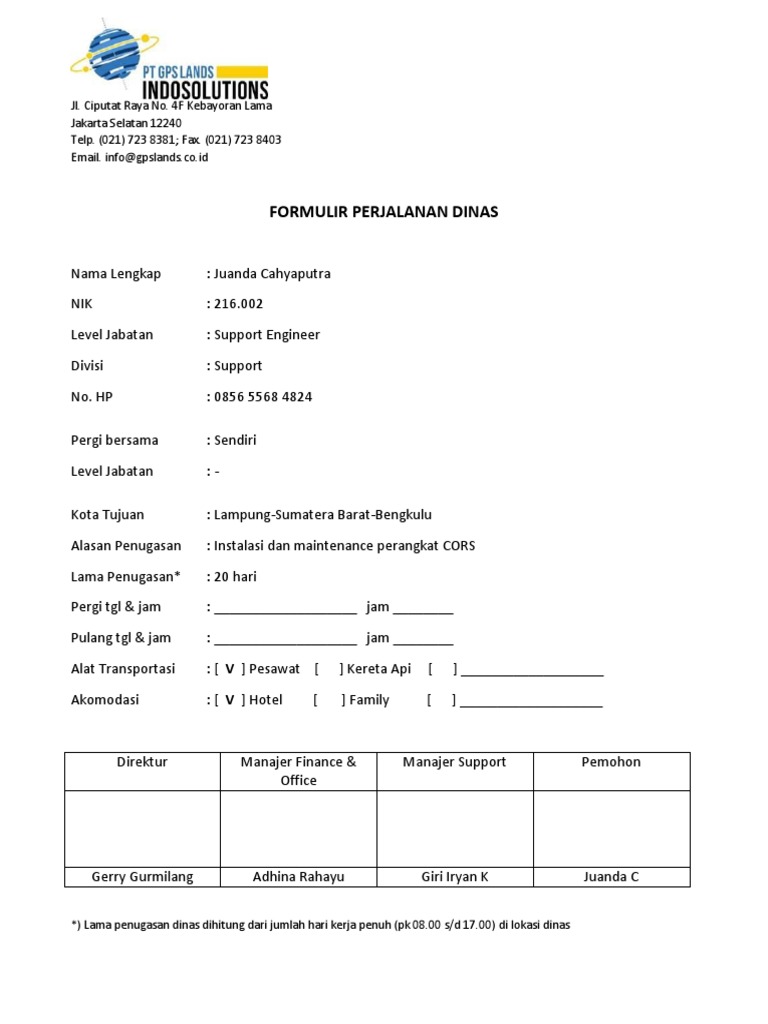 Formulir Perjalanan Dinas | PDF