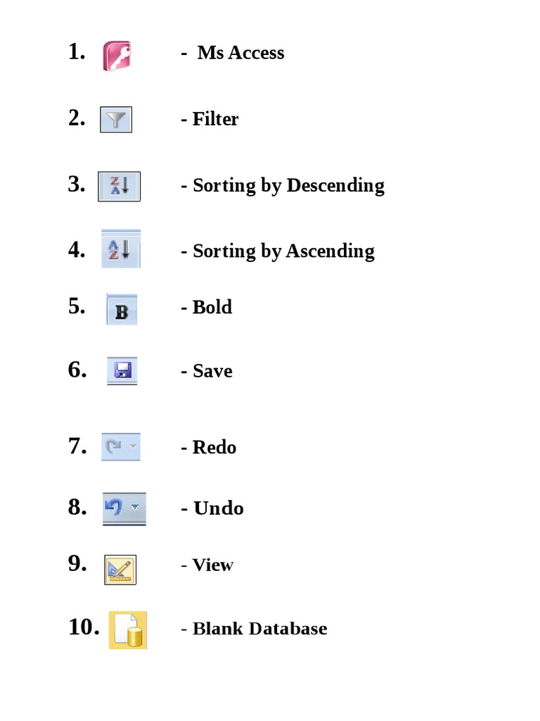 Ms Access - Filter - Sorting by Descending - Sorting by Ascending - Bold - Save | PDF | Computers