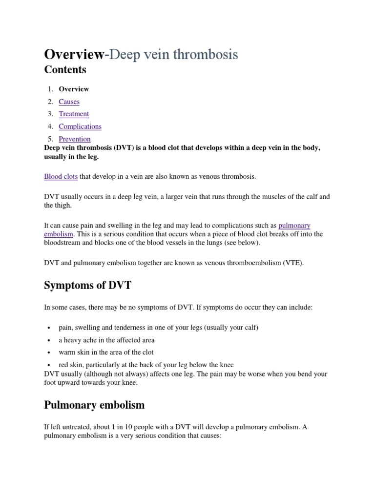 Deep Vein Thrombosis: Causes Treatment Complications Prevention | PDF ...
