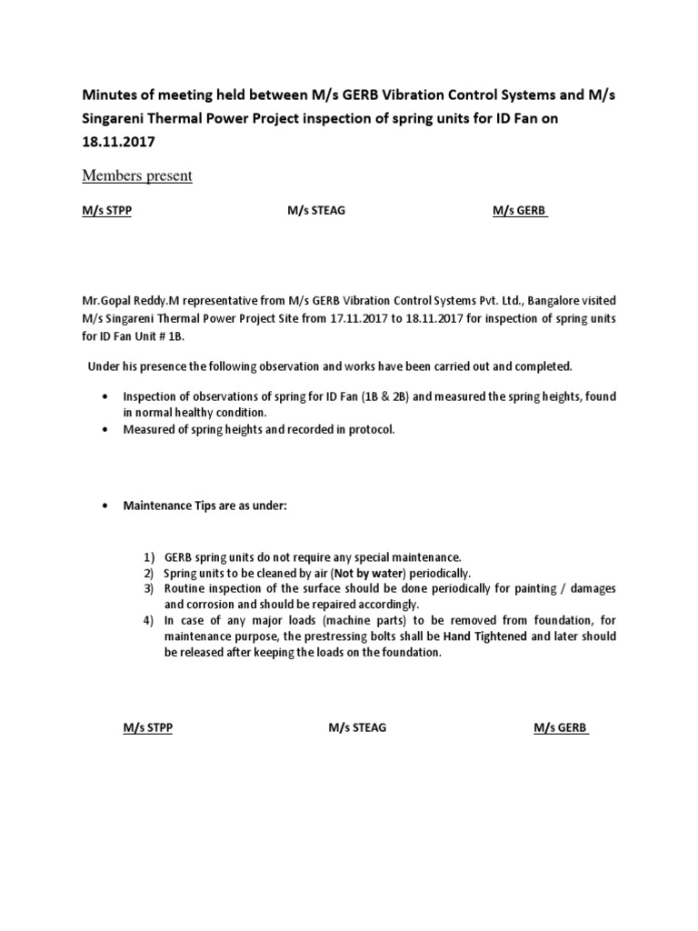 GERB Inspection Minutes for ID Fan Spring Units | PDF