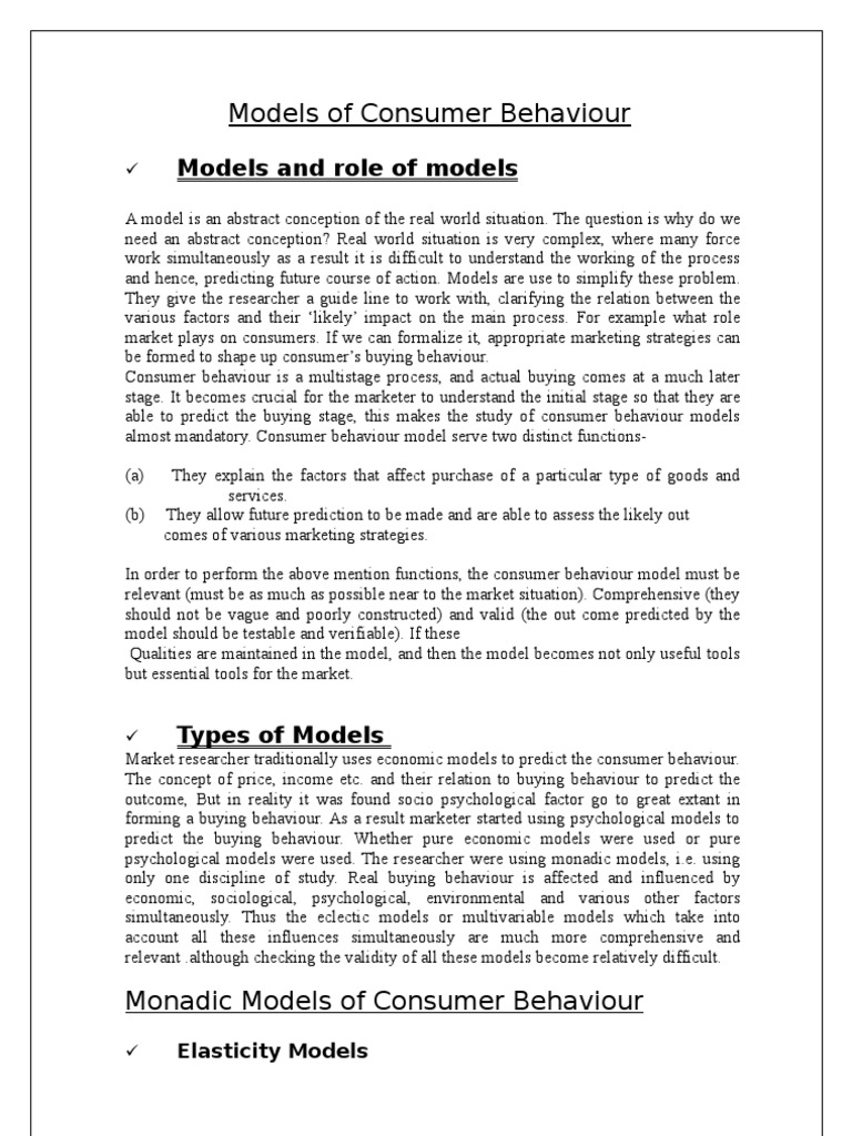 Models of Consumer Behaviour | PDF | Consumer Behaviour | Behavior