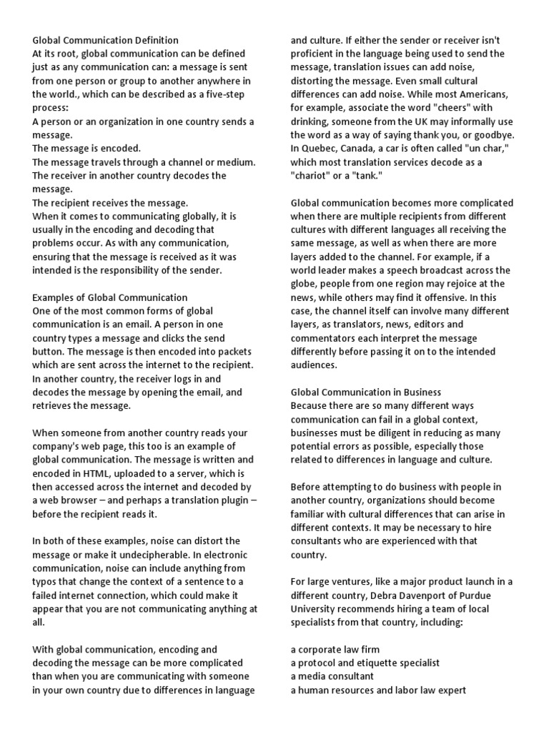Global Communication Definition | PDF | Social Media | Popular Culture ...