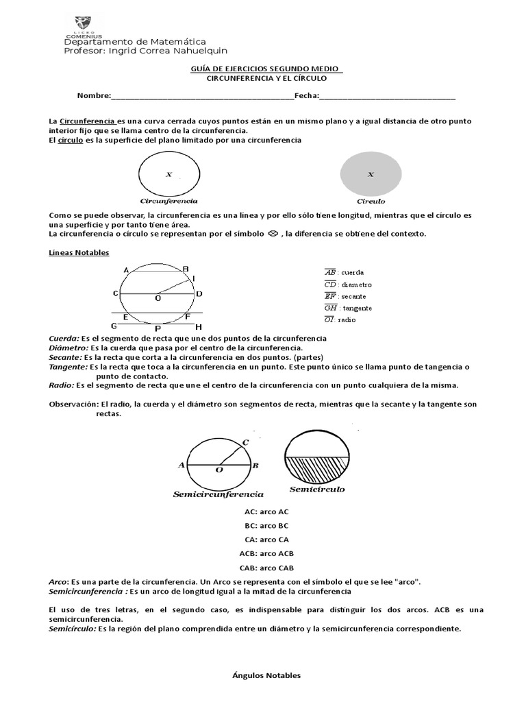 Guía de Ejercicios de Circunferencia y Círculo | PDF | Circulo | Geometría euclidiana