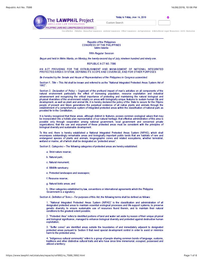 Establishment of the National Integrated Protected Areas System and ...