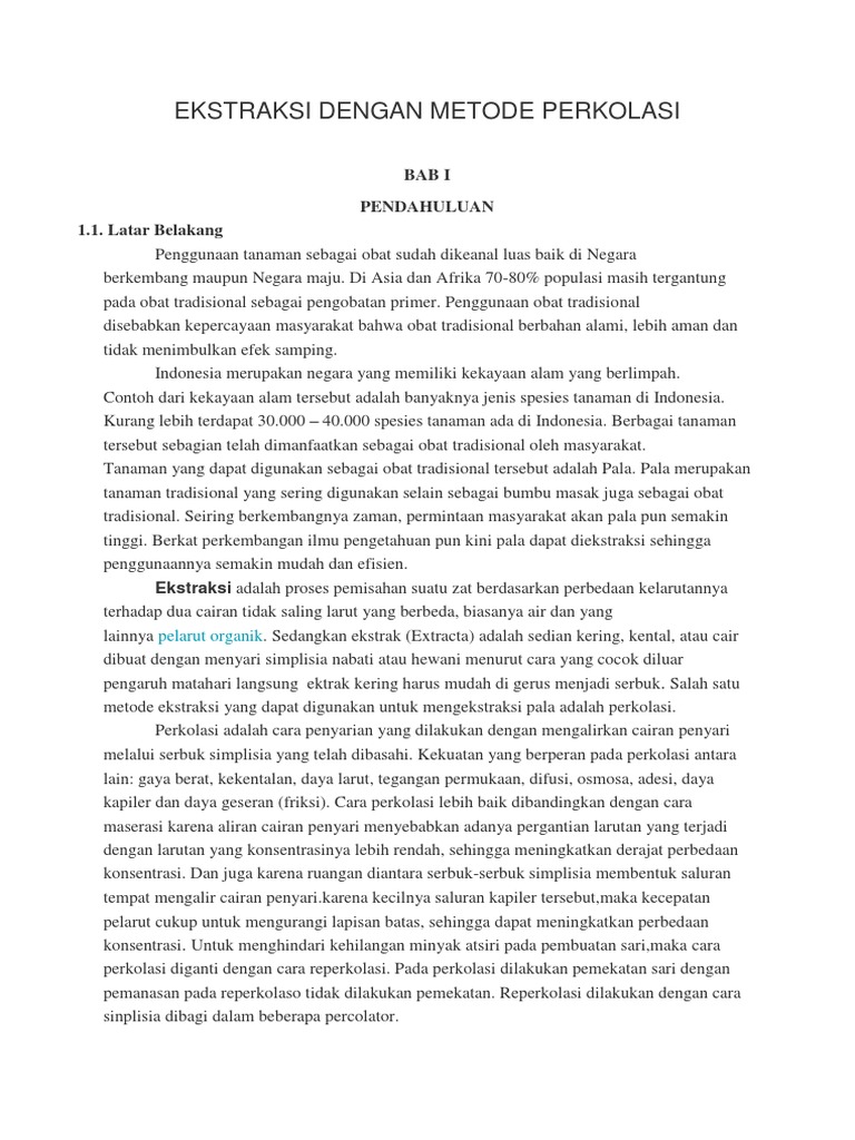 Ekstraksi Dengan Metode Perkolasi | PDF