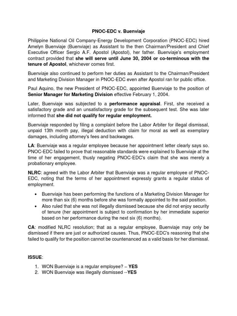 28 PNOC EDC V Buenviaje | PDF | Employment | Common Law