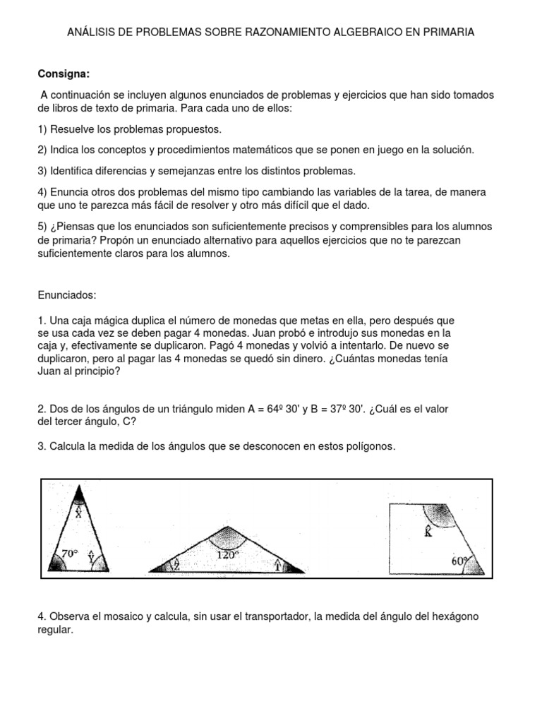 Problemas de Razonamiento Algebraico en Primaria | PDF | Métodos y ...