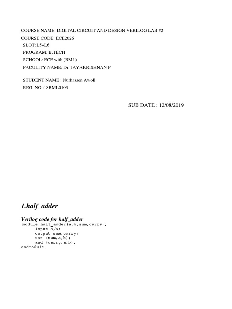 Verilog Code For Some Combinational Circuit | PDF | Electrical Circuits ...