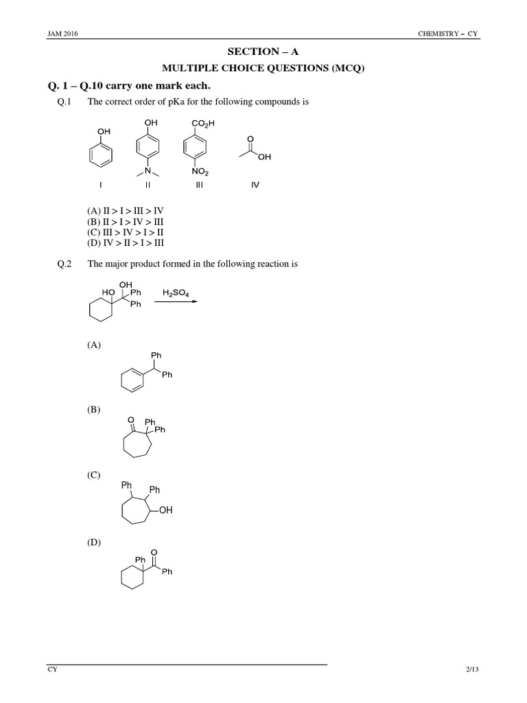 IIT JAM 2016 Chemistry Sample Paper | PDF | Adsorption | Molecules