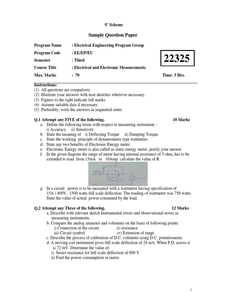 Sample Question Paper Electrical and Electronic Measurement | PDF ...