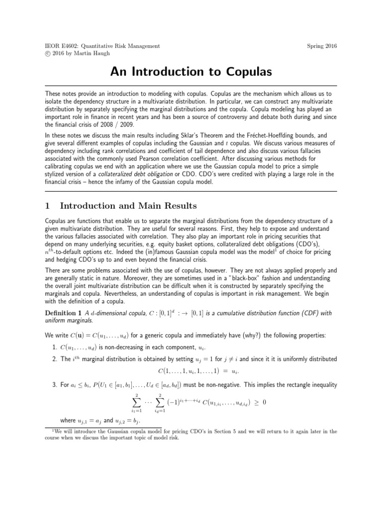 Copulas PDF | Download Free PDF | Statistical Theory | Multivariate Statistics