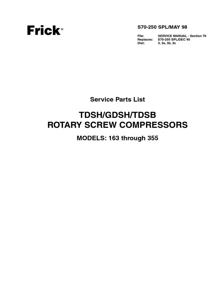 Frick TDSH/GDSH Compressor Parts List | PDF | Cylinder (Engine) | Piston