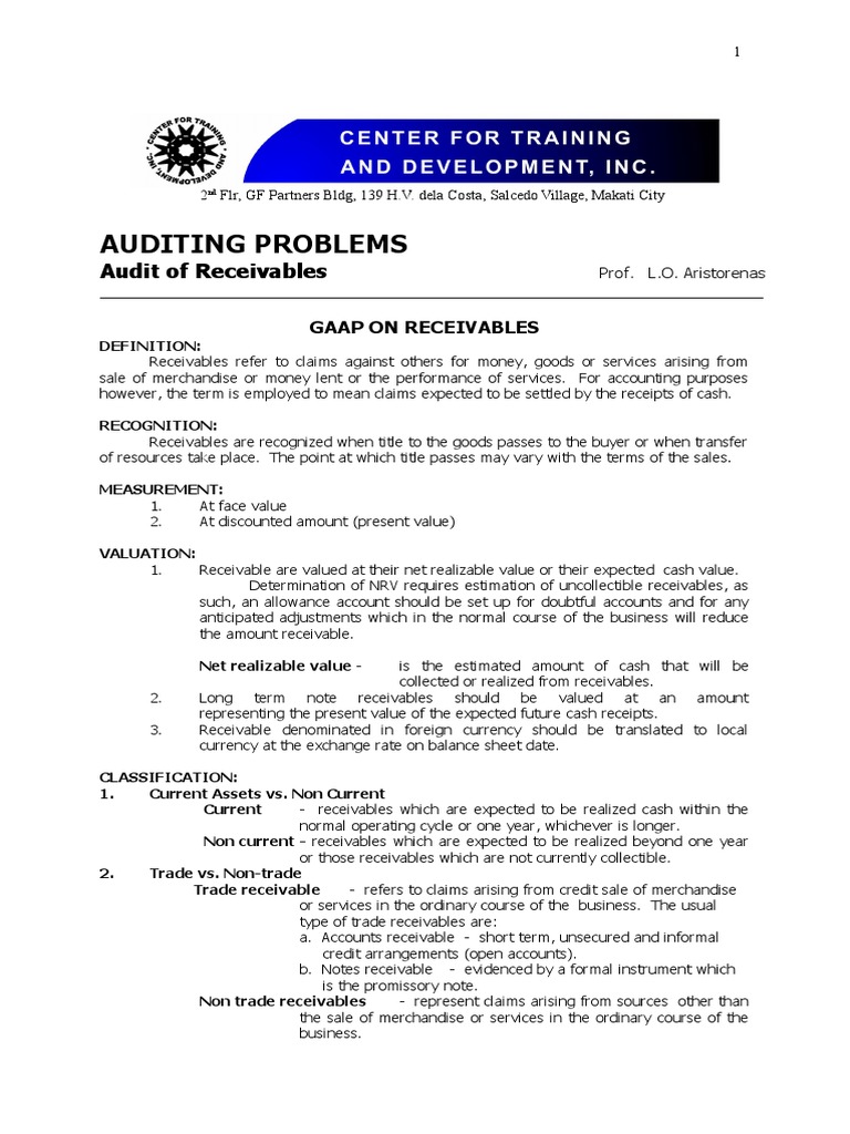 Audit of Receivables Issues and Solutions | PDF | Bad Debt | Debits And ...