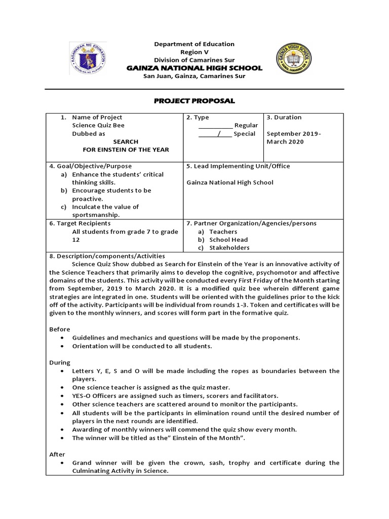Proposal Sci Quiz | PDF | Behavior Modification | Learning