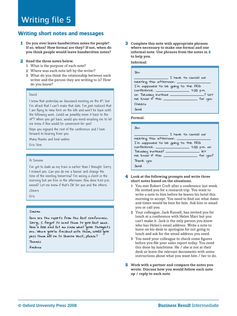 5 Writing Short Notes and Messages Student's Workshee PDF | PDF