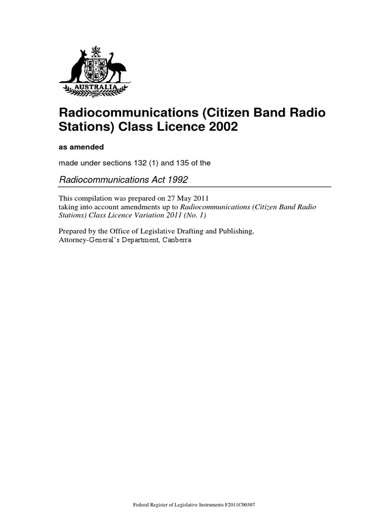 Radiocommunications (Citizen Band Radio Stations) Class Licence 2002 ...
