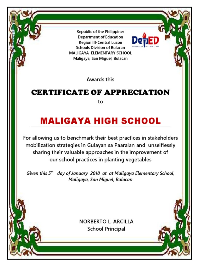 Certificate of Appreciation Mligy | PDF