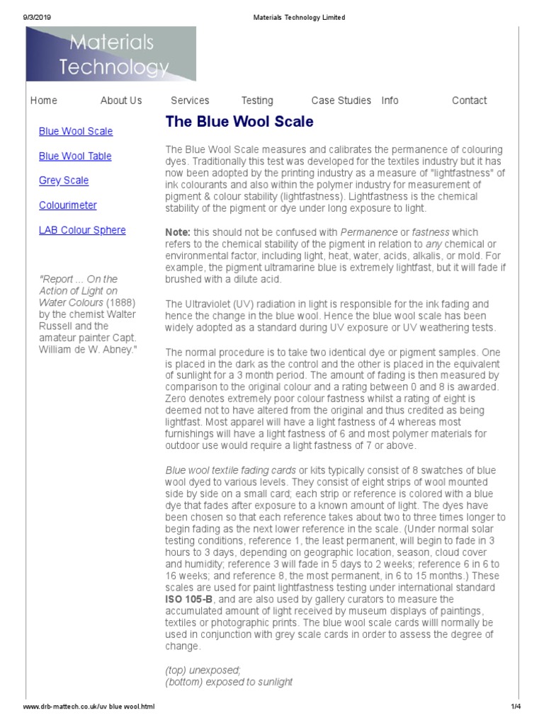 Light Fastness Blue Wool Scale | PDF | Pigment | Vision