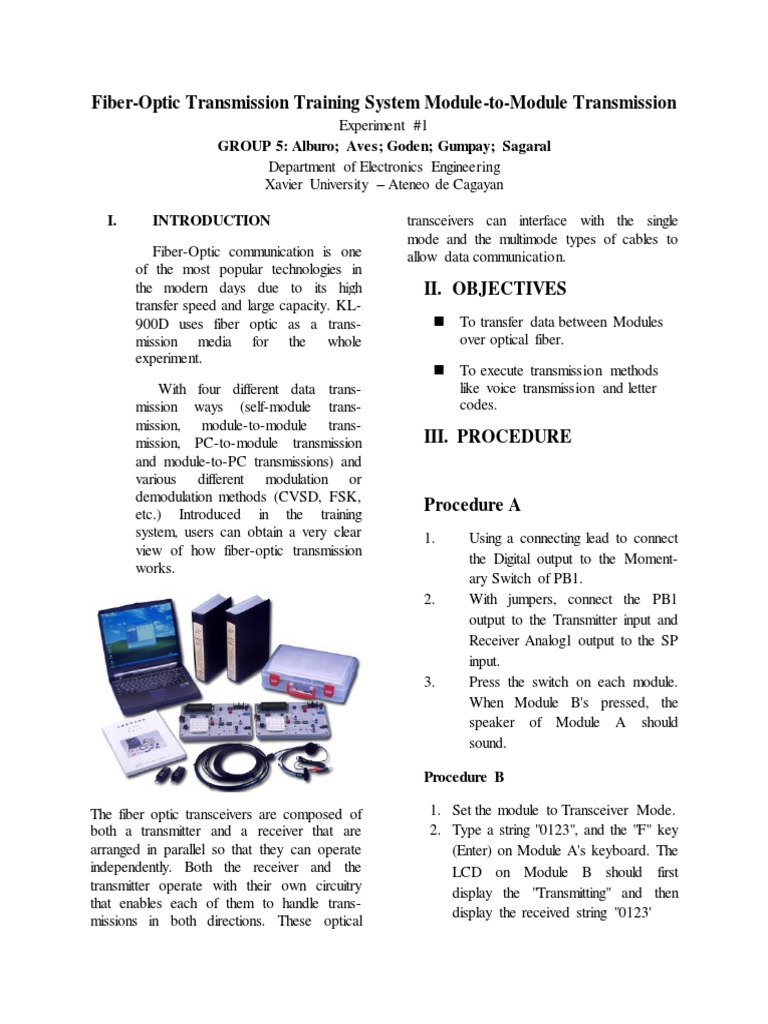 Fiber-Optic Transmission Training System Module-to-Module Transmission ...