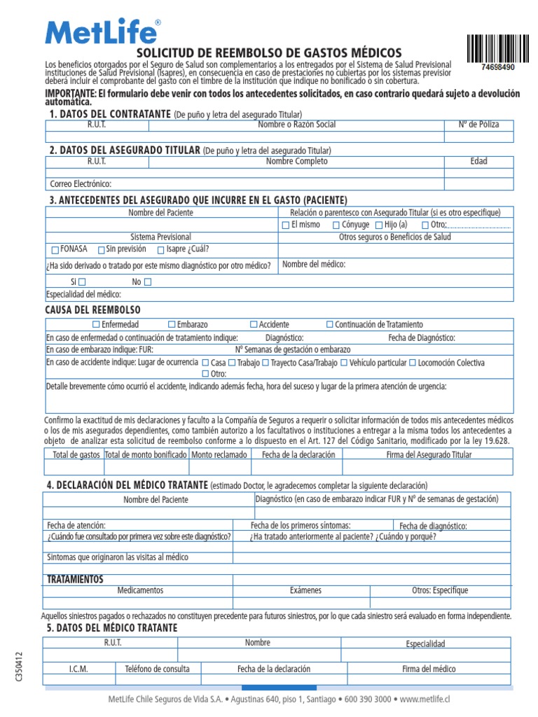 Formulario Metlife PDF | PDF | Póliza de seguros | Farmacia
