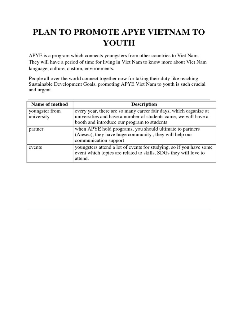 Plan To Promote Apye Vietnam To Youth | PDF | Career & Growth | Business