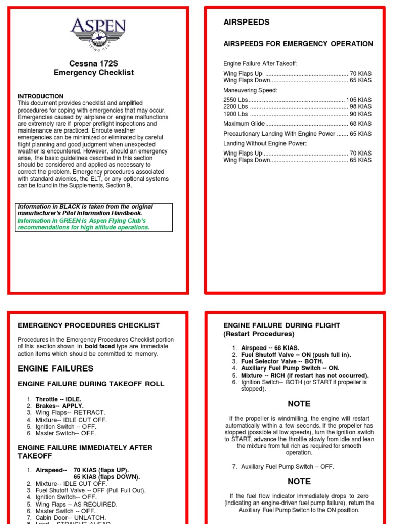 172S Emergency Checklist 12.17.2015 | PDF | Turbine Engine Failure ...