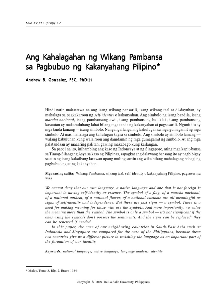 Ang Kahalagahan NG Wikang Pambansa Sa Pagbubuo NG Kakanyahang Pilipino ...