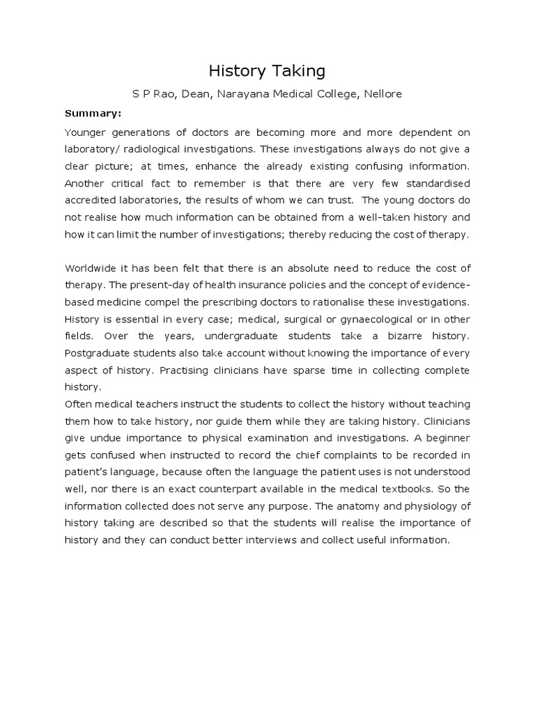 Importance of Effective History Taking | PDF