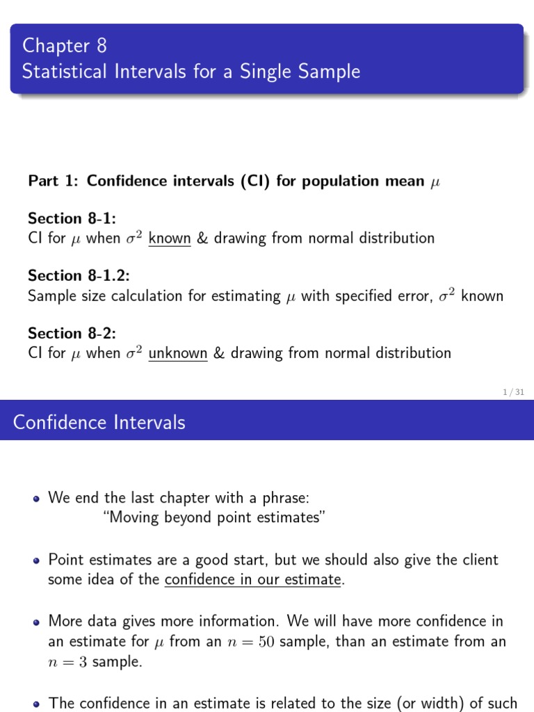 Statistical Intervals For A Single Sample | PDF | Confidence Interval | Sample Size Determination