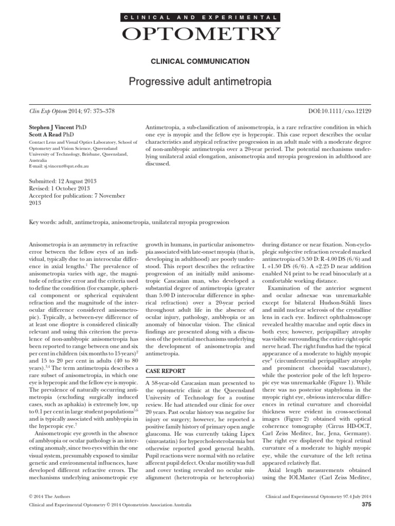 Unilateral Miopia Karena | PDF | Optometry | Human Eye