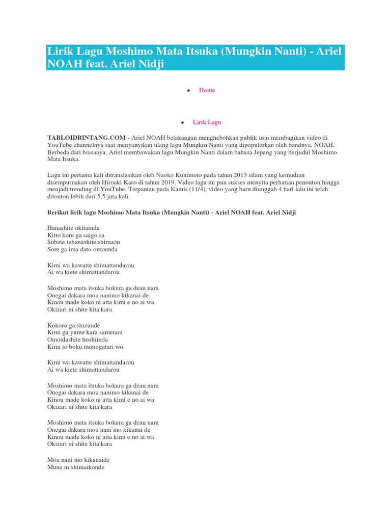 Lirik Lagu Moshimo Mata Itsuka | PDF