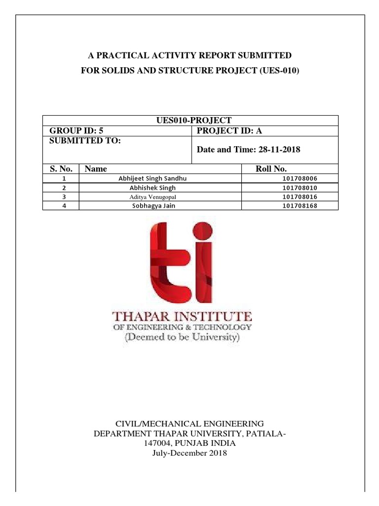 A Practical Activity Report Submitted For Solids and Structure Project ...