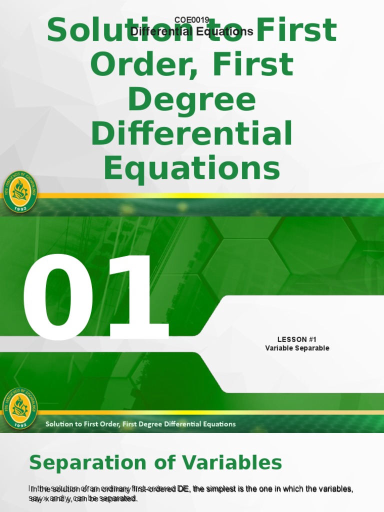 Lecture 3 - Solution To First Order, First Degree de | PDF | Equations ...