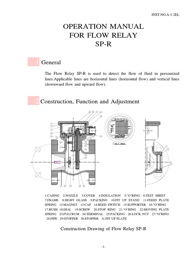 Operation Manual For Flow Relay SP-R: General | PDF | Relay | Switch