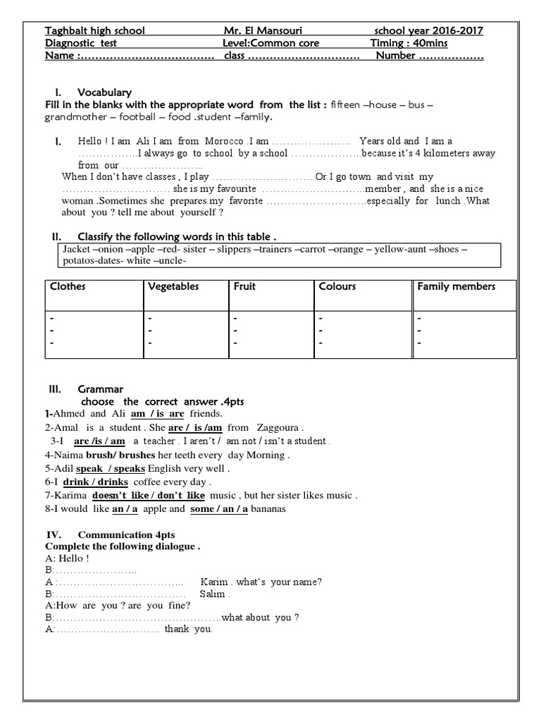 Diagnostic Test for Common Core Students | PDF | Sports & Recreation ...