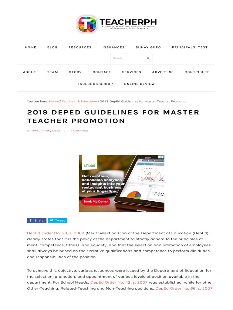 2019 DepEd Guidelines for Master Teacher Promotion - TeacherPH.pdf ...