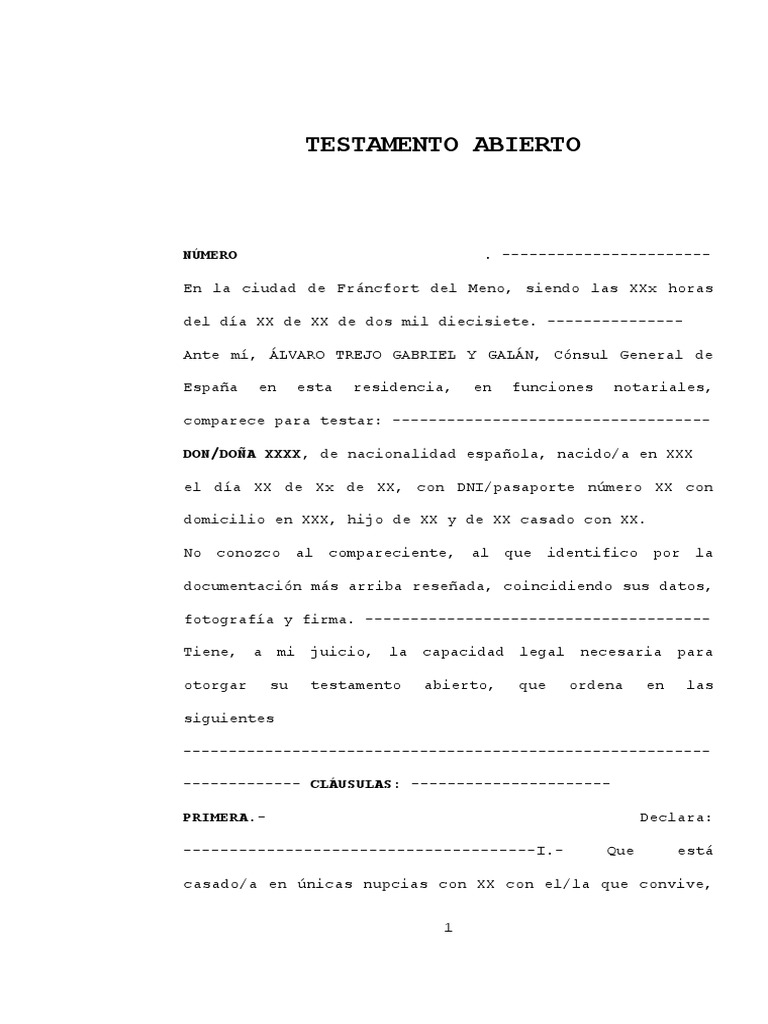 Modelo de Testamento Abierto | PDF | Instituciones sociales | Ciencias ...