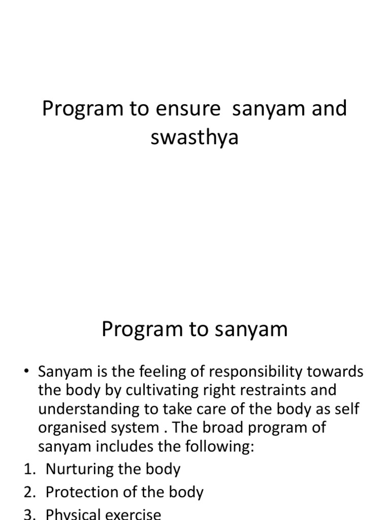 Program To Ensure Sanyam and Swasthya | PDF | Foods | Digestion
