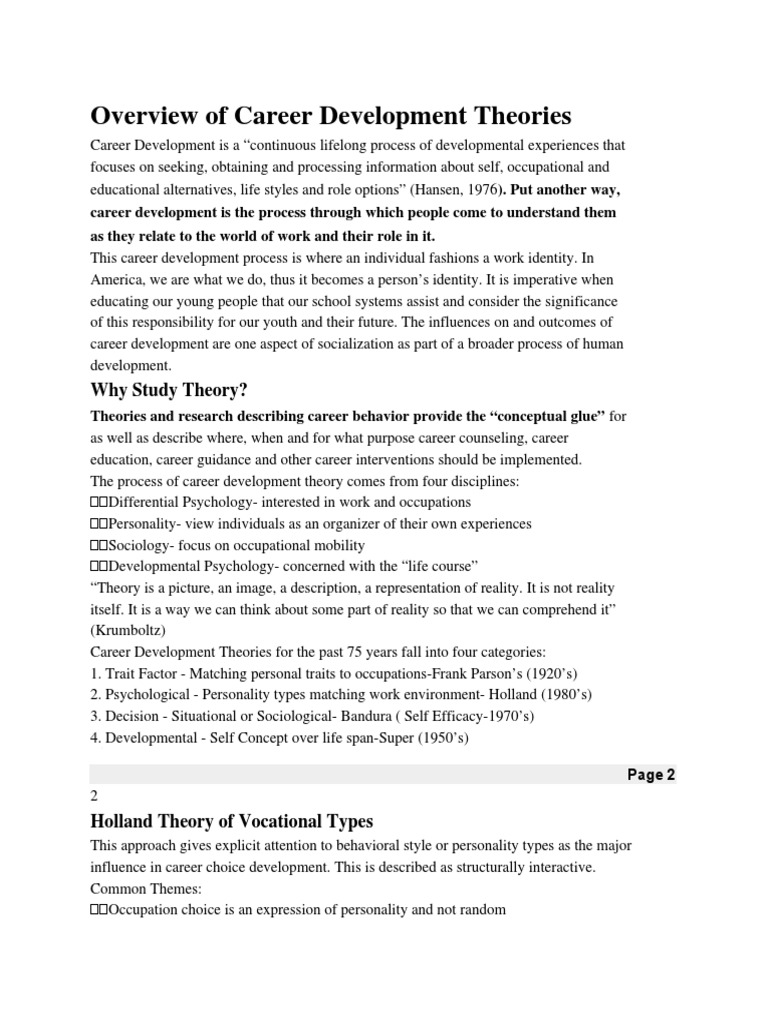 Overview of Career Development Theories | PDF | Self Efficacy | Applied ...