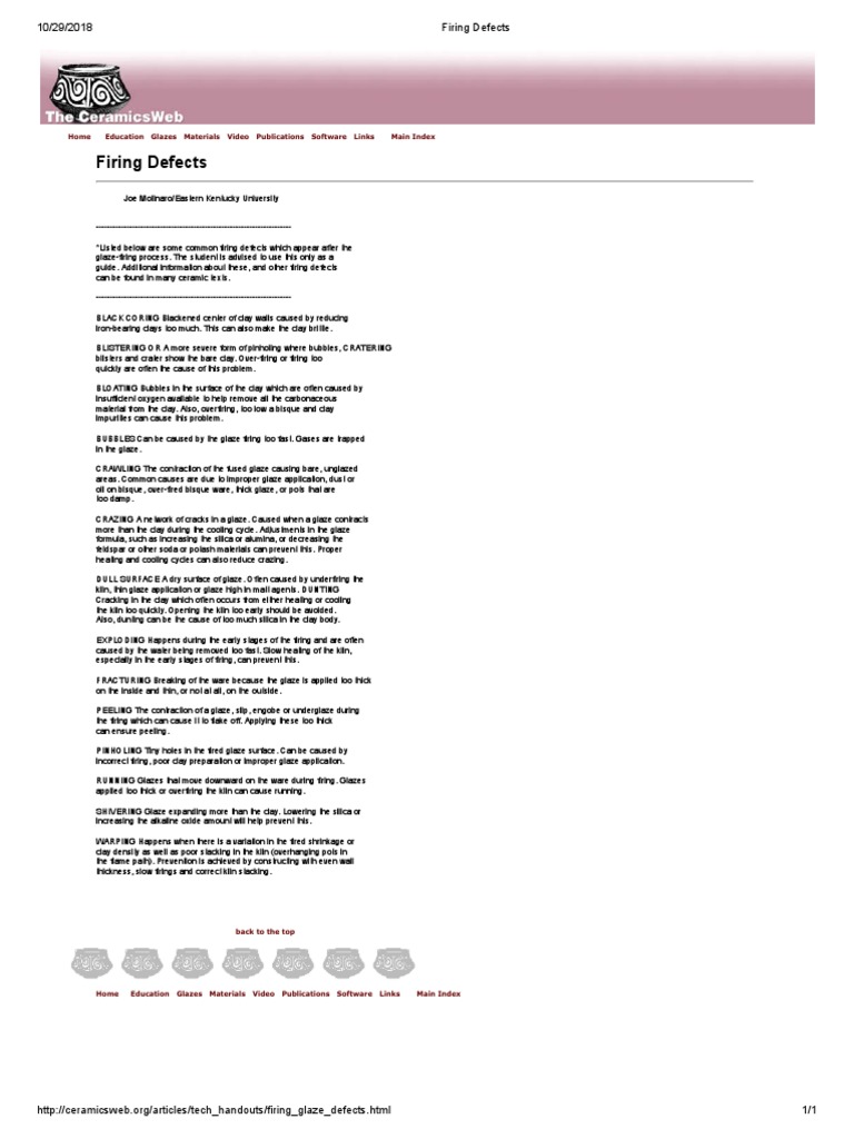 Firing Defects: Home Education Glazes Materials Video Publications ...