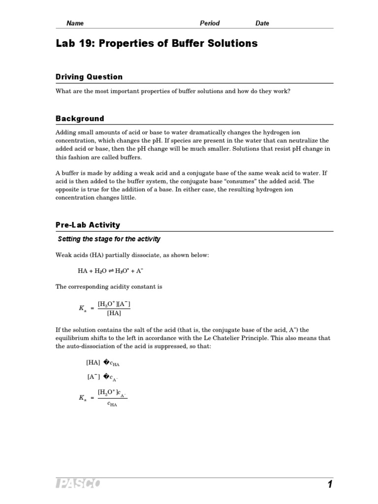 Lab 19: Properties of Buffer Solutions: Driving Question | PDF | Buffer Solution | Acid ...
