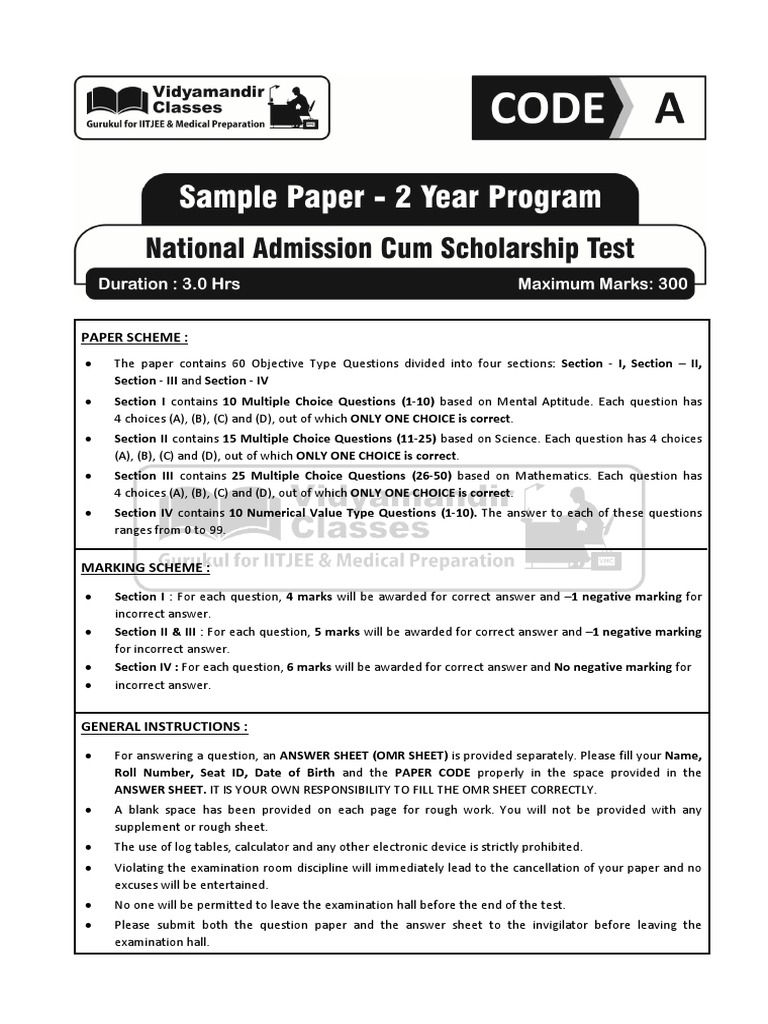 NAT Exam Sample Paper Overview | PDF | Area | Multiple Choice