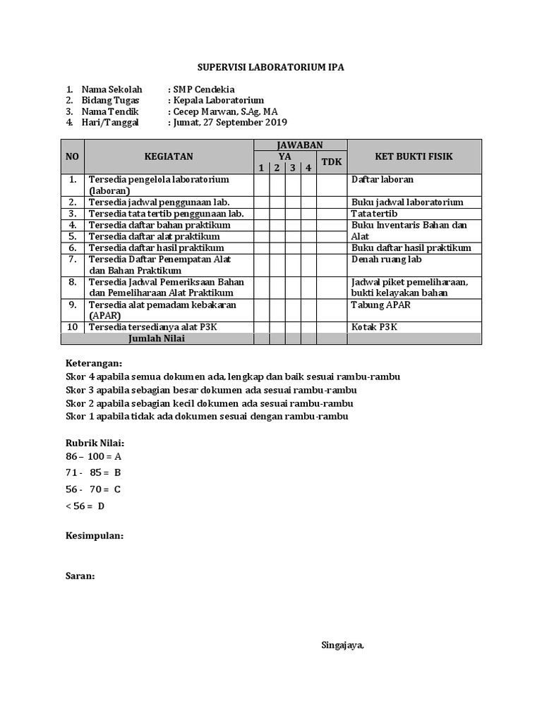 PENGUJIAN SUPERVISI LABORATORIUM IPA | PDF