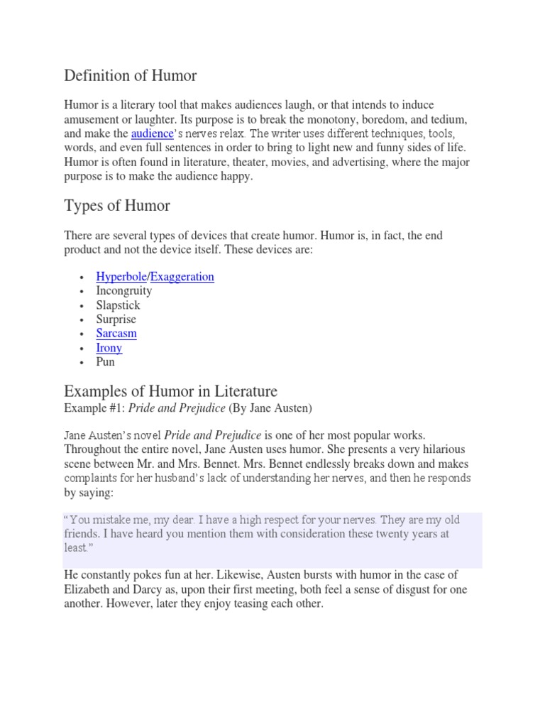 Definition and Types of Humor in Literature | PDF | Pride And Prejudice ...