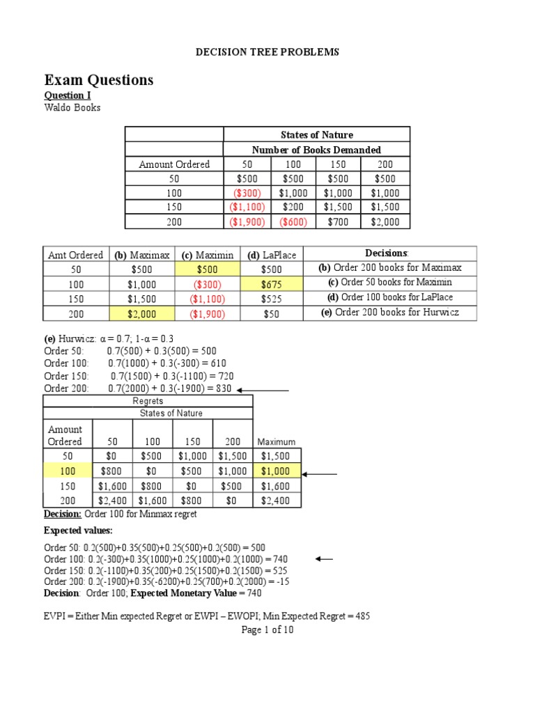 Exam Questions: Decision Tree Problems | PDF | Algorithms And Data ...