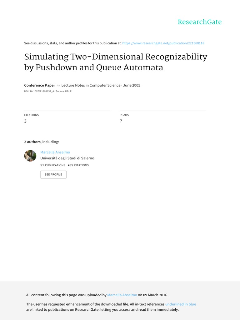 Simulating Two-Dimensional Recognizability by Pushdown and Queue Automata | Download Free PDF ...