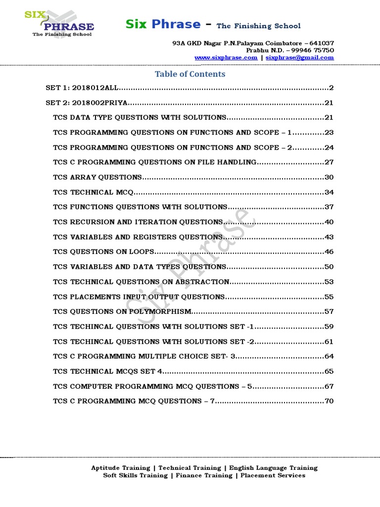 6phrase - 2019 - Tcs - C MCQ | PDF | C (Programming Language) | Pointer (Computer Programming)