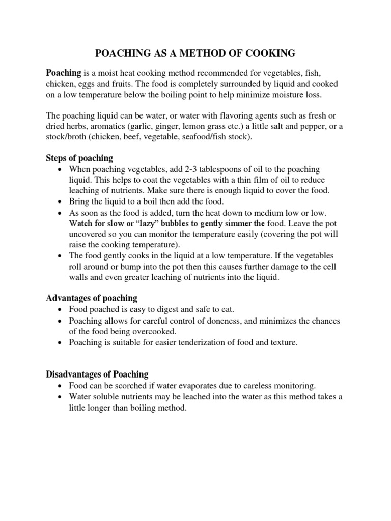 Poaching As A Method of Cooking | PDF | Grilling | Cooking
