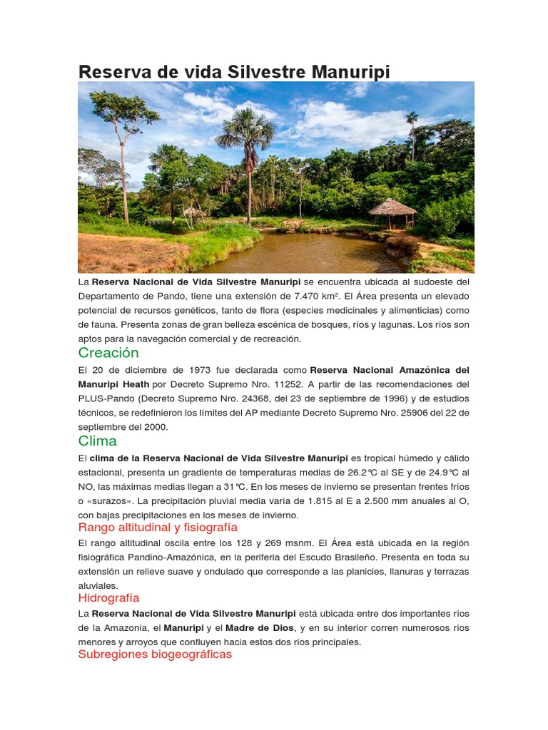 Reserva de Vida Silvestre Manuripi | PDF | Selva amazónica | Clima